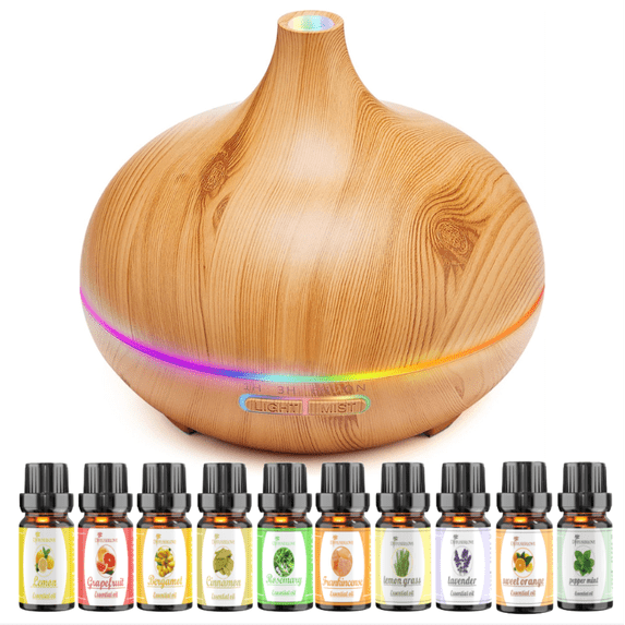 500ml Essential Oil Humidifier with 10 Essential Oils, Automatic Shut ...