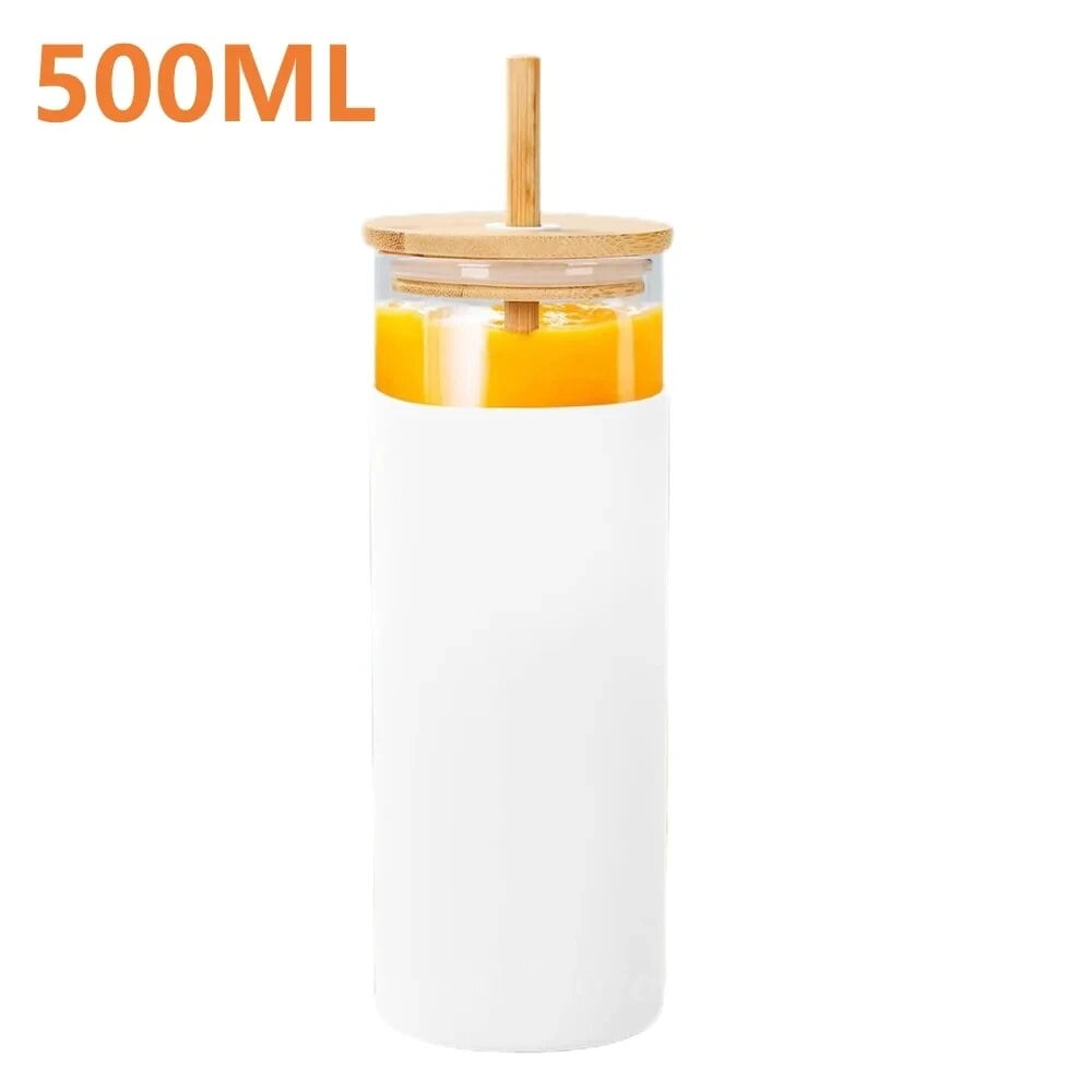 500ml Glass Cup With Bamboo Lid and Straw Transparent Bubble Tea Cup ...