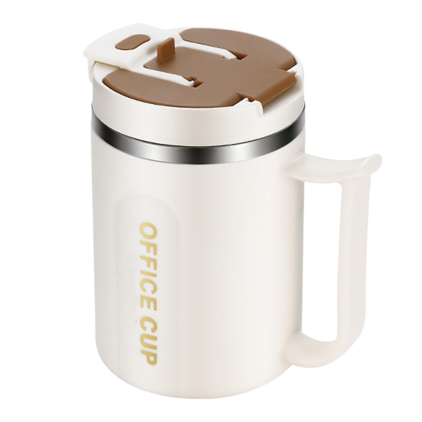 500ml Insulated Stainless Coffee Mug with Lid and Handle Folding Spoon ...