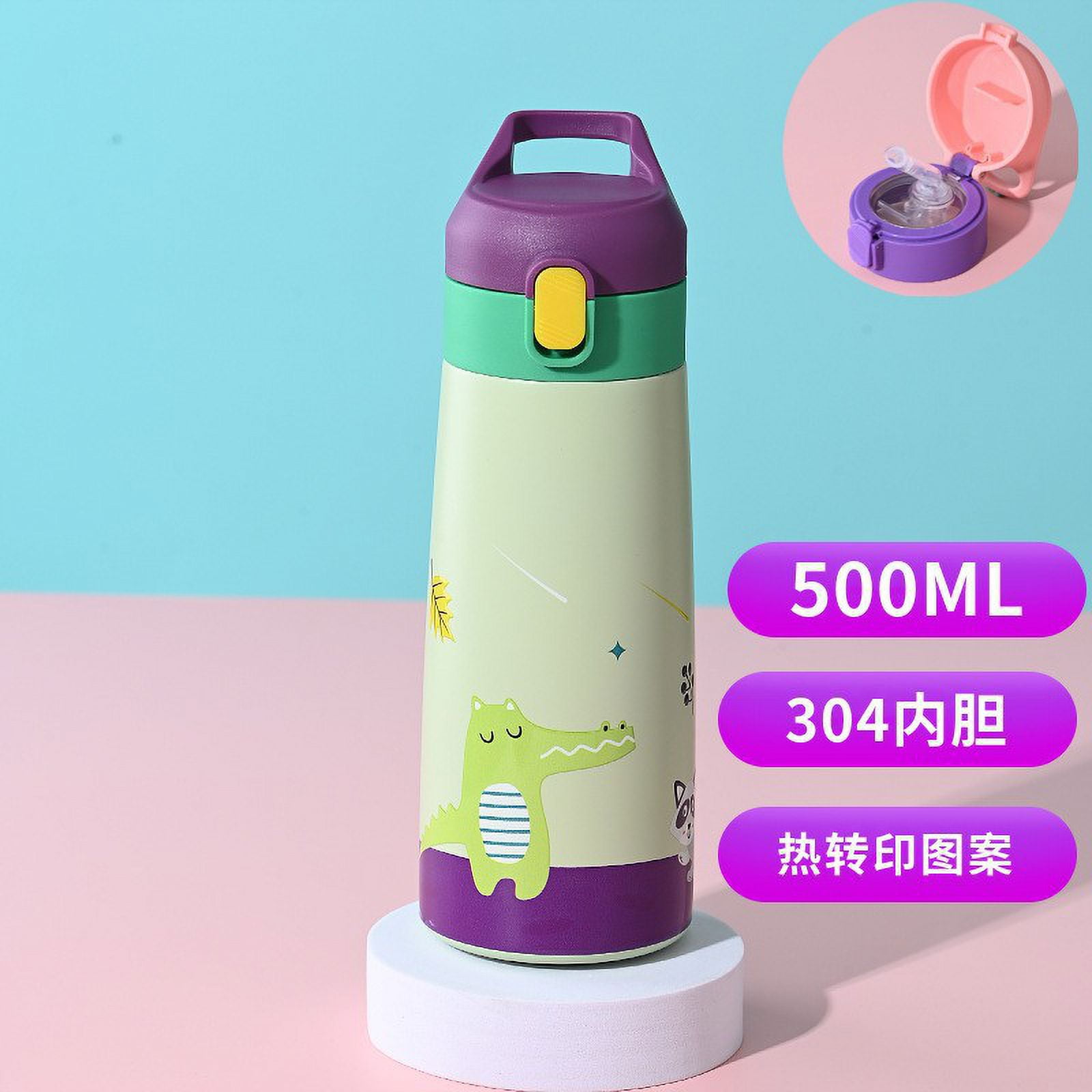 500ml Kids Thermos Bottle Two Lids Stainless Steel Straw Thermos Mug Leak-Proof Vacuum Flask ...