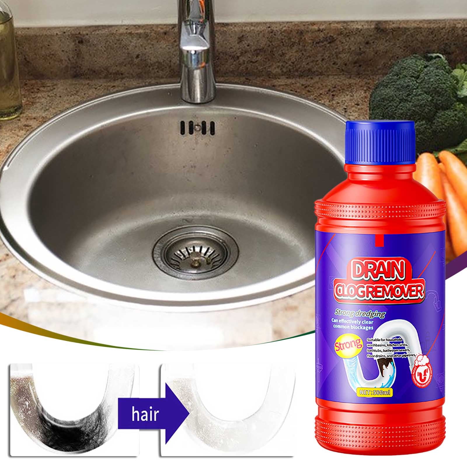 500ml Pipe Drain Cleaner for Kitchen & Bathroom - Fast-Acting Clog ...