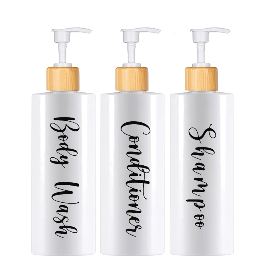 500ml Soap Dispenser Bottle Shampoo Shower Bottle with Bamboo and Wood ...