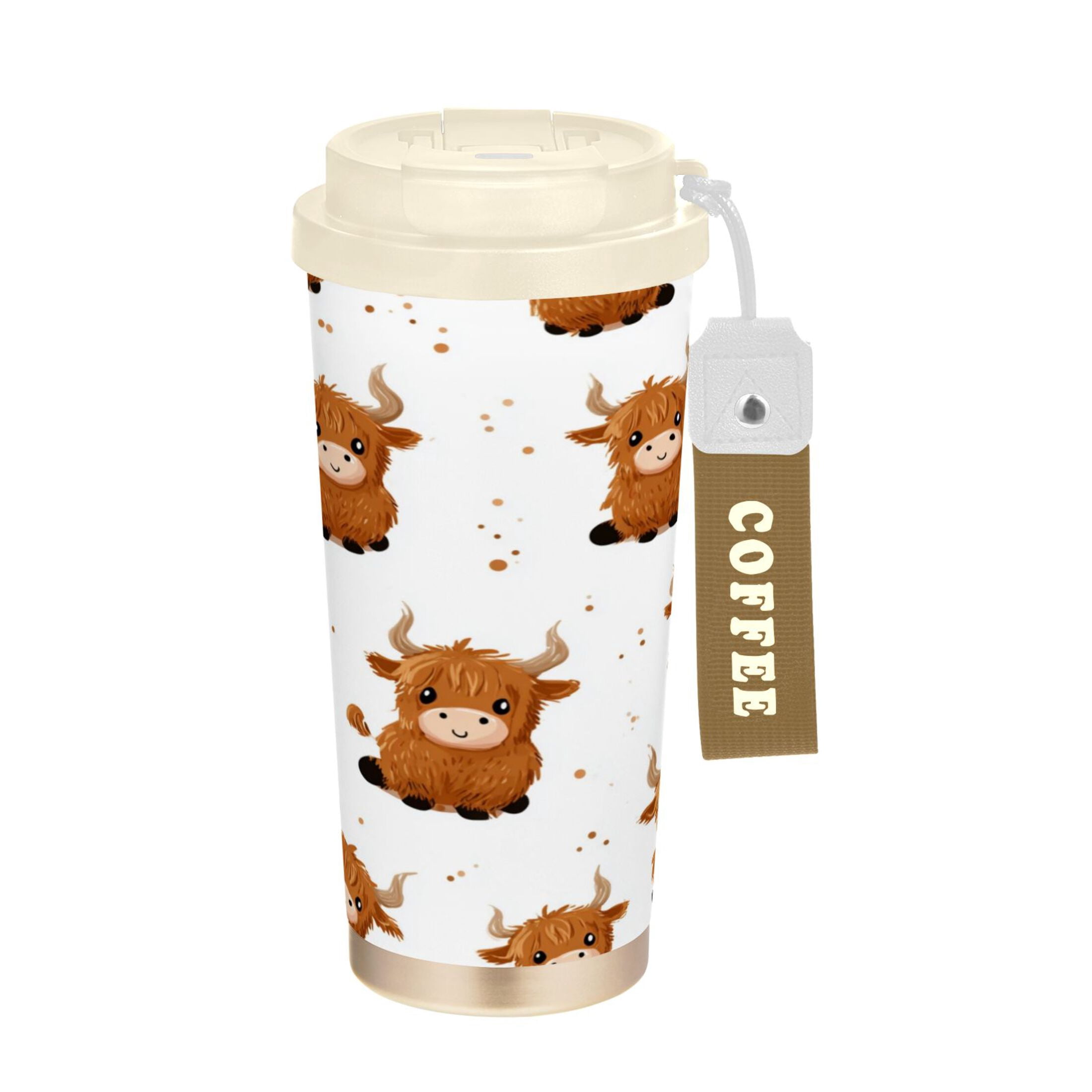 500ml Stainless Steel Coffee Mug with Portable Beige Strap Vacuum ...
