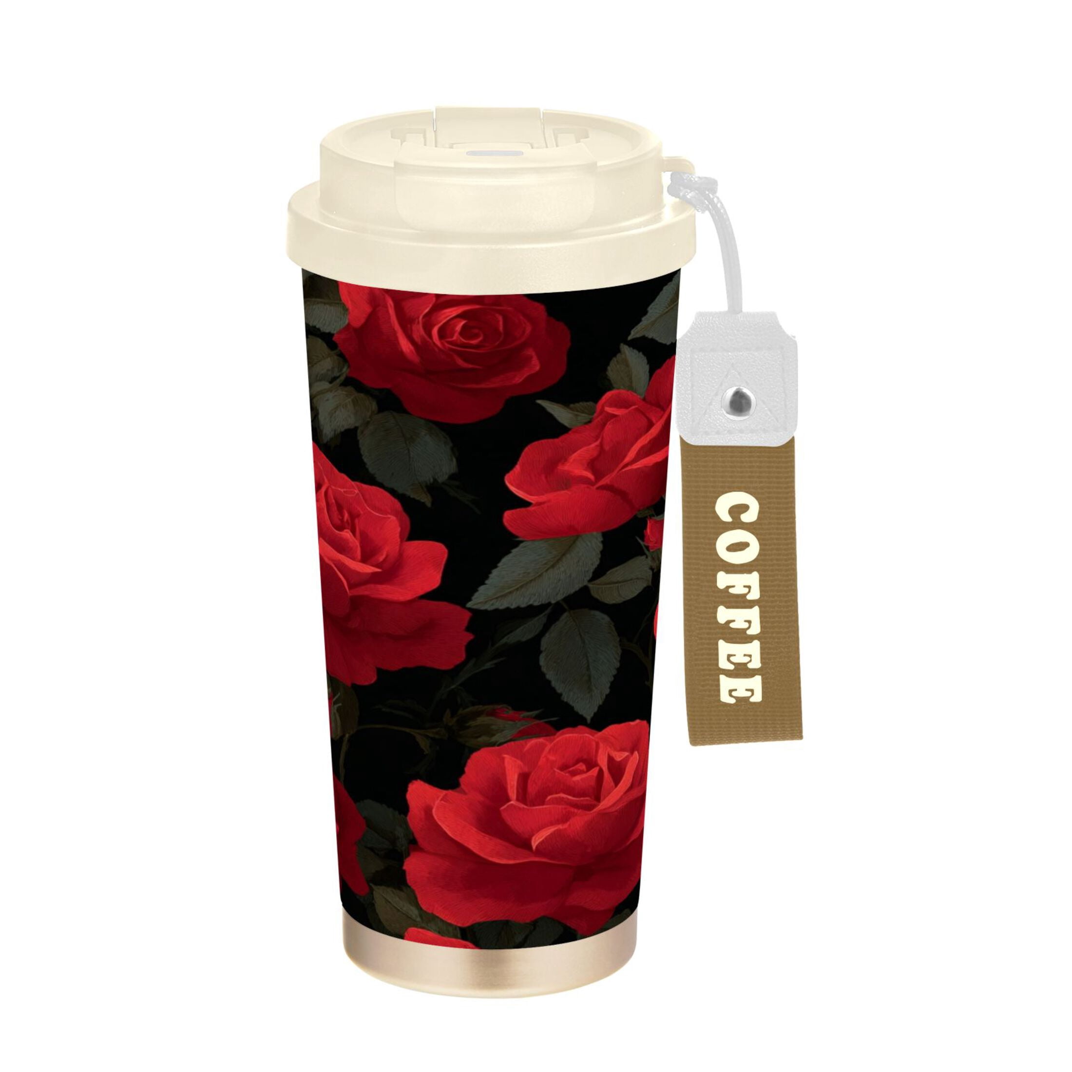500ml Stainless Steel Coffee Mug with Portable Beige Strap Vacuum ...