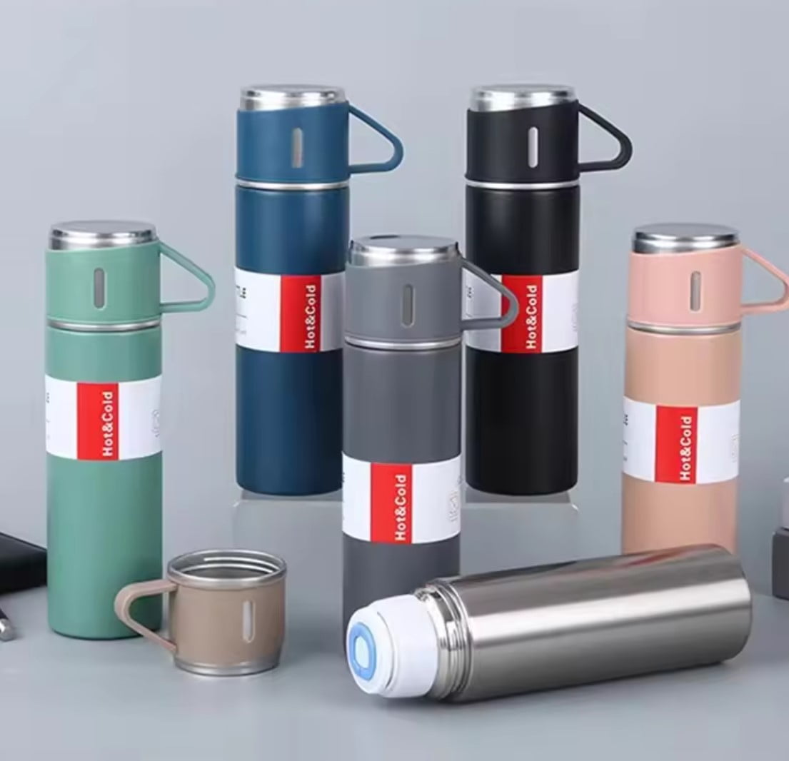 500ml Vacuum Flask Gift Set 3 Lid-thermos 3 Pieces Set Thermal Flask Vacuum Water Bottles (GRAY ...