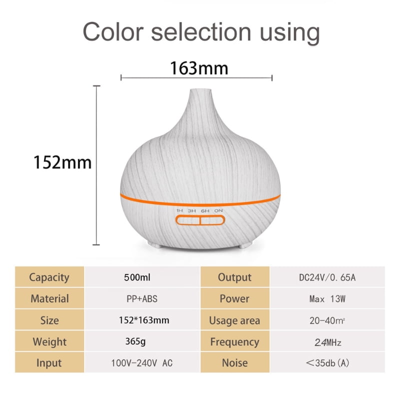 500ml Wood Grain Ultrasonic Aromatherapy Diffuser with Remote 7 Color ...