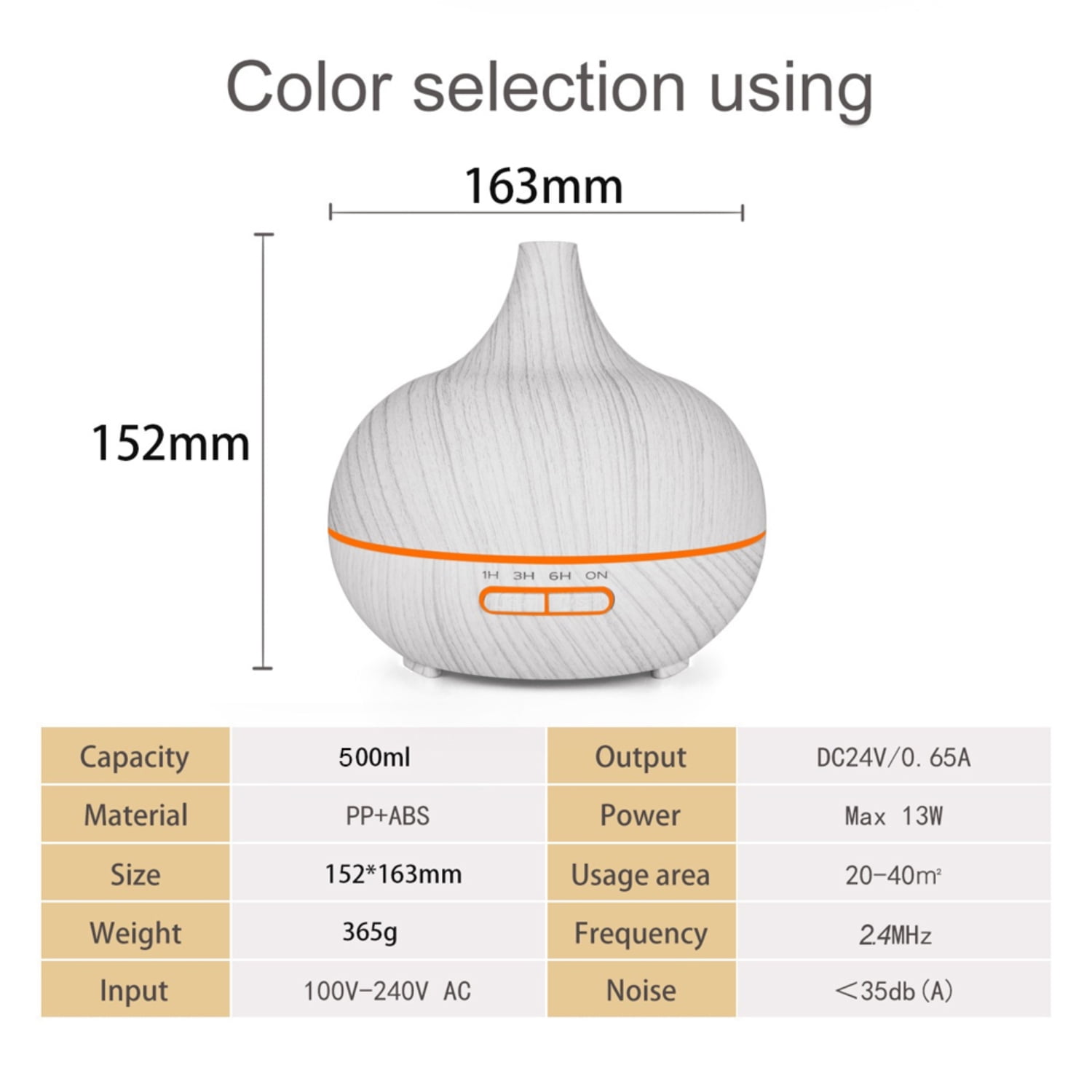 500ml Wood Grain Ultrasonic Essential Oil Diffuser 7-Color LED Remote ...
