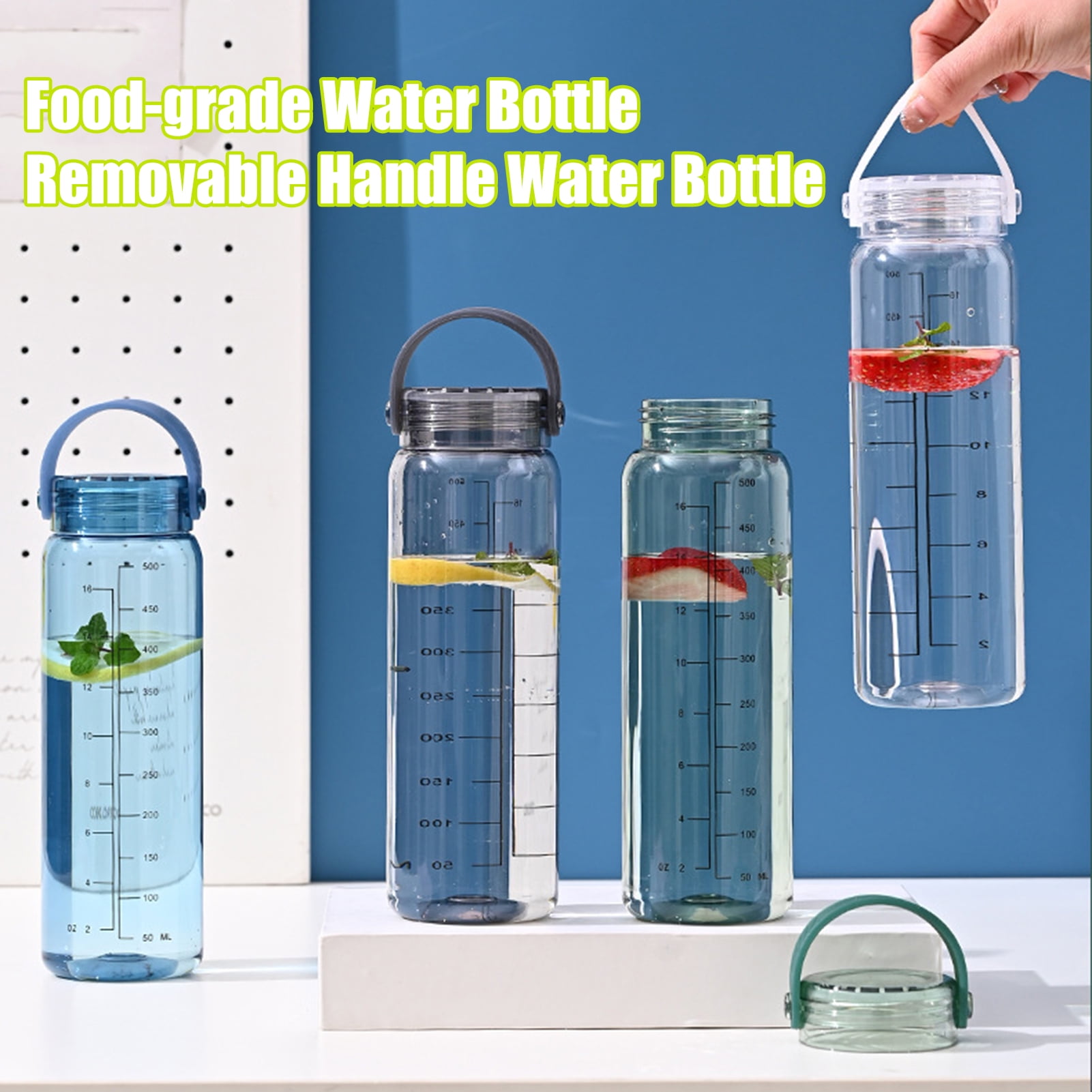500ml Workout Water Bottle Portable with Scale and Handle for Men and ...