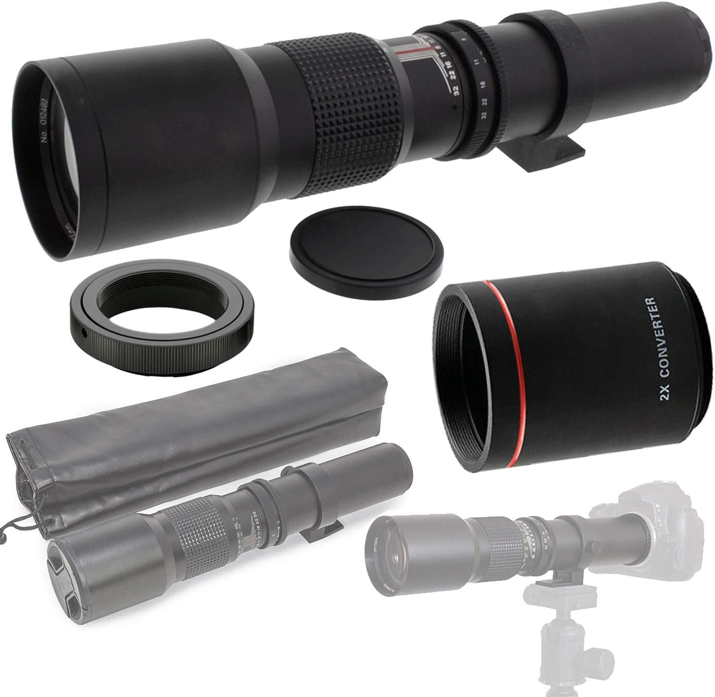 500mm (w/ 2X- 1000mm) F/8-32 HD Preset Telephoto Lens for Olympus Micro ...