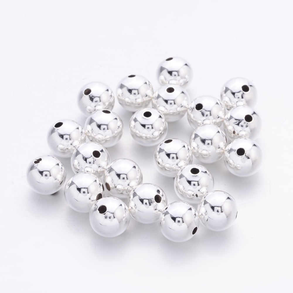 500pc Brass Beads Seamless Round Beads Nickel Free Silver Color Plated ...