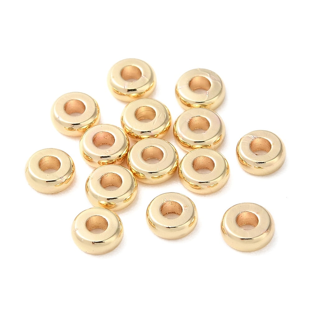 500pc Brass Flat Round Spacer Beads Real 14K Gold Plated 4x1.5mm Hole ...