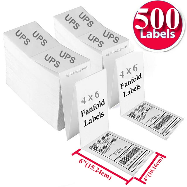 500pcs 4X6" Thermal Direct Labels, Fan-Fold 4x6 Shipping Label with ...