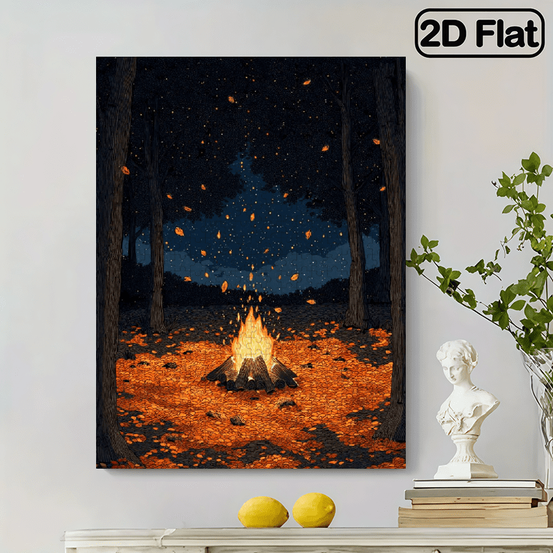 "(500pcs) - Autumn Night Bonfire with Falling Leaves and Sparkling ...