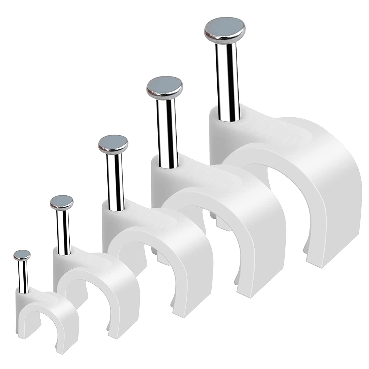 500pcs Cable Clips with Steel Nail, White, 4mm 5mm 6mm 8mm 10mm, Wall ...