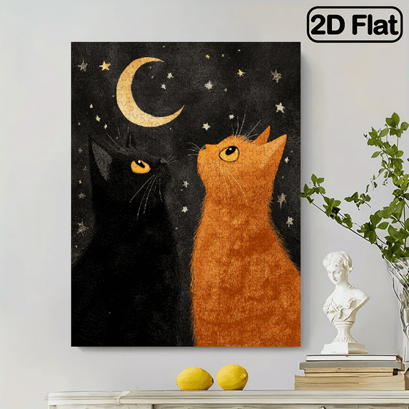 500pcs Cat Art Puzzle, Durable Fabric, Black Orange, Easy to Assemble ...