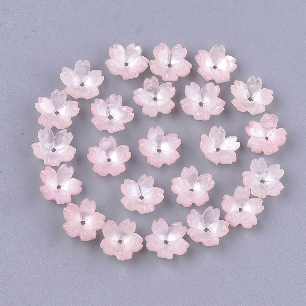 500pcs Cellulose Acetate(Resin) Bead Caps 5-Petal Sakura Pink 10.5x11x4 ...