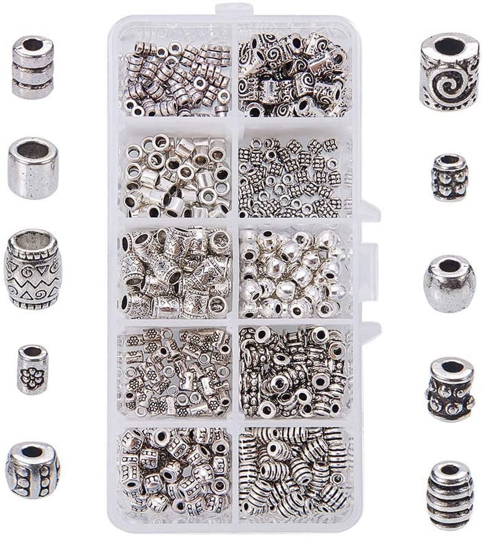 500pcs Column Spacer Beads 10 Style Antique Silver Beads Tibetan Alloy ...