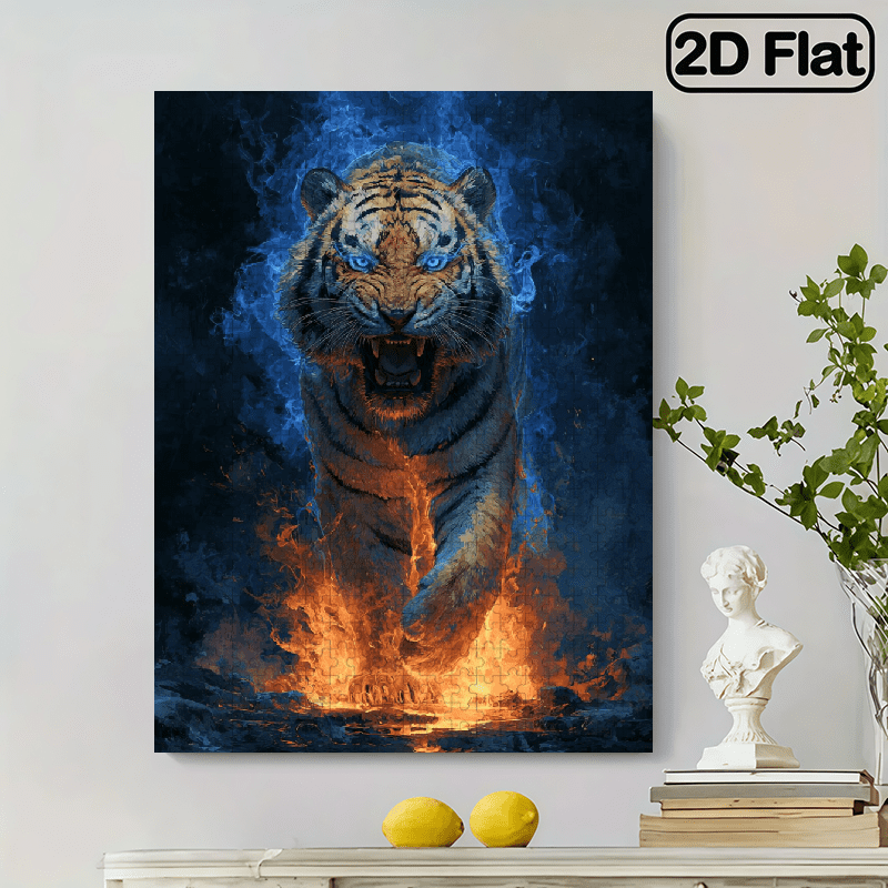 500pcs, DIY Paper Puzzle: Burning Blue Flame Tiger, a Fierce And ...