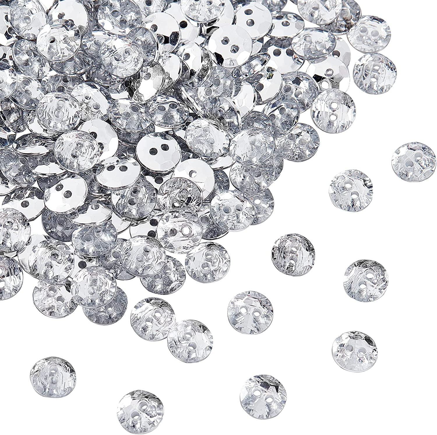 500pcs Faceted Buttons 2-Hole Sewing Buttons 10mm Acrylic Crystal ...