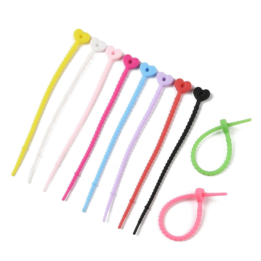 500pcs Heart Shape Silicone Cable Zip Ties Cord Organizer Strap for ...