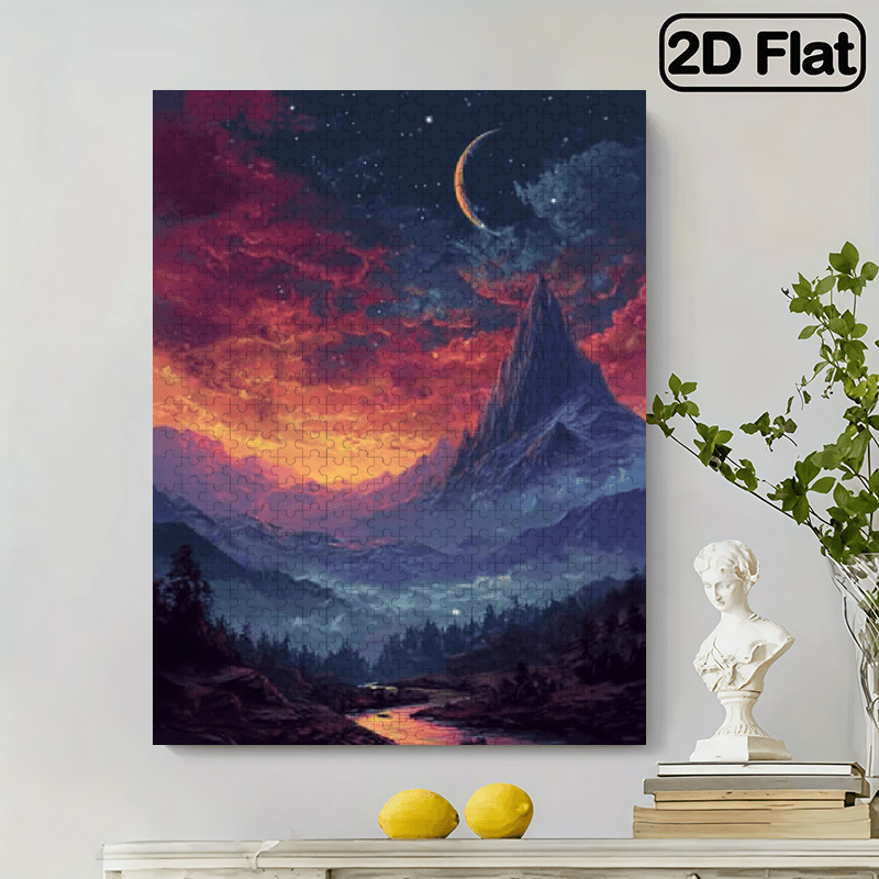 500pcs Jigsaw Puzzle - Challenging Night Sky with Crescent Moon Stars ...