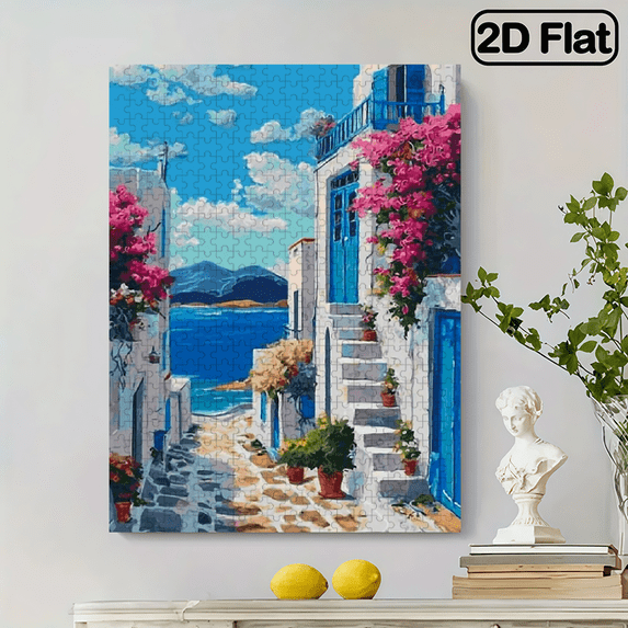 500pcs Jigsaw Puzzle - Mediterranean Greek Island Scene with White Blue ...