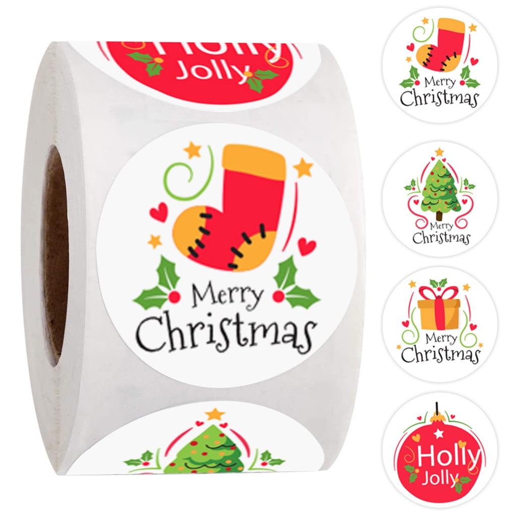 500pcs Merry Christmas Stickers 4 Design Round Holiday Label Sticker ...