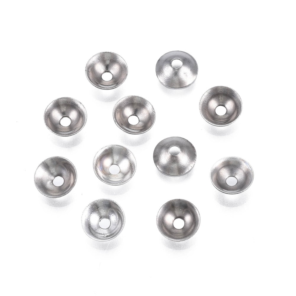 500pcs Non-Tarnish 304 Stainless Steel Bead Caps Apetalous Half Round ...