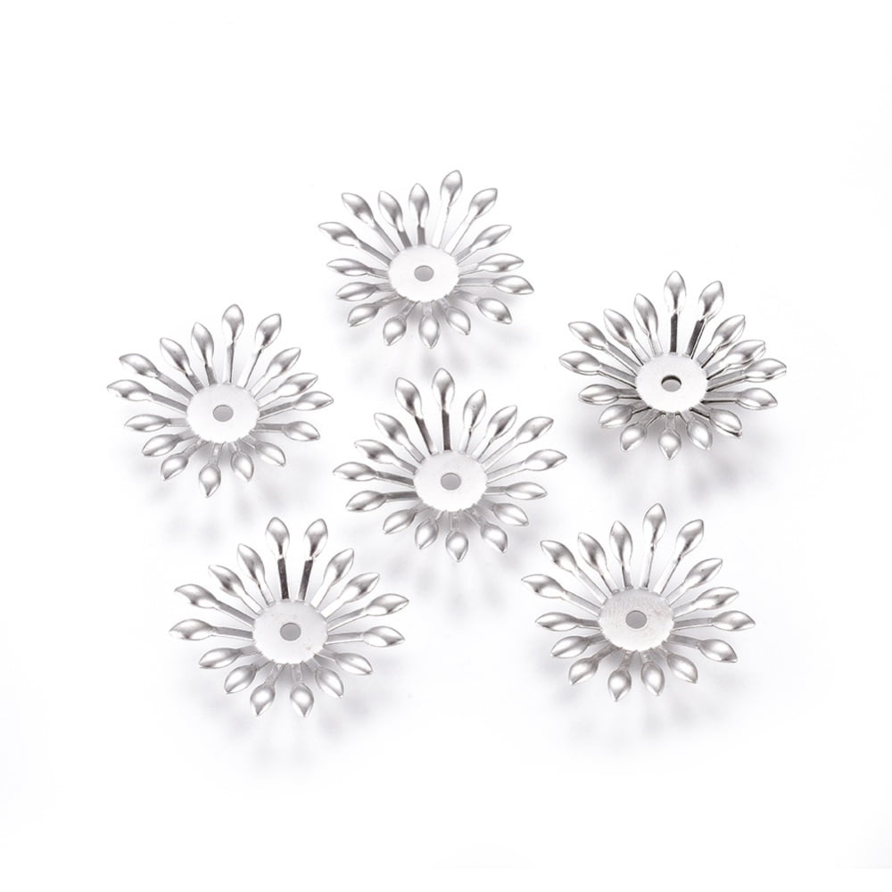 500pcs Non-Multi-Petal 316 Surgical Stainless Steel Bead Caps Flower ...
