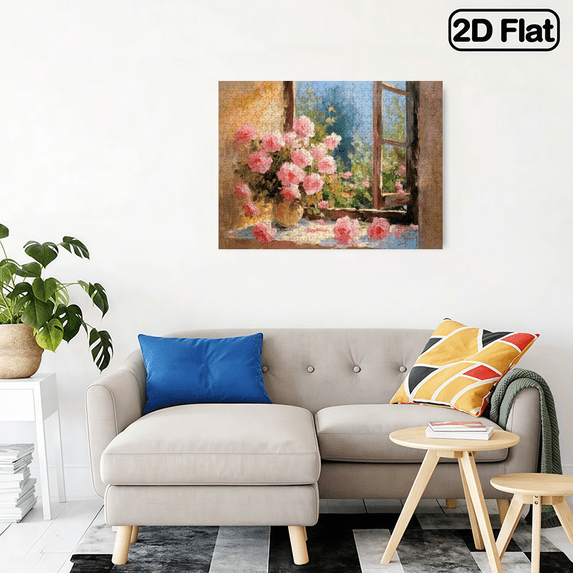 500pcs Pink Roses by the Window Jigsaw Puzzle - Frameless Paper Jigsaw ...