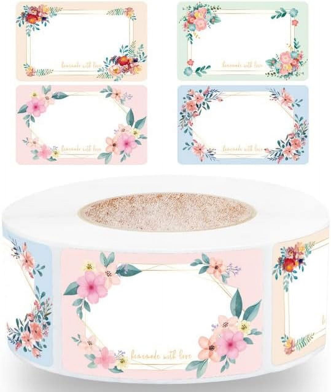 500pcs Rectangle Tags Floral Handmade with Love Sealing Labels Stickers ...