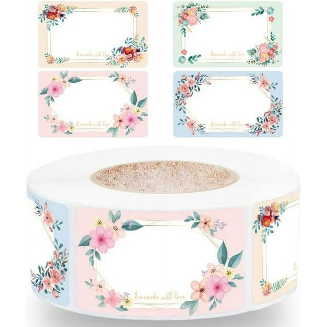 500pcs Rectangle Tags Floral Handmade with Love Sealing Labels Stickers ...