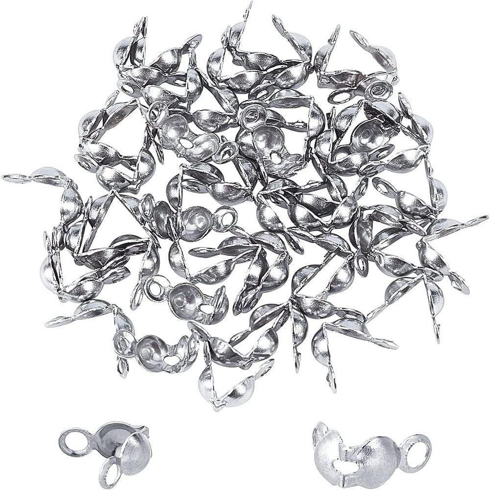 500pcs Stainless Steel Bead Tips 1.2mm Hole Calotte Ends Clamshell Knot ...