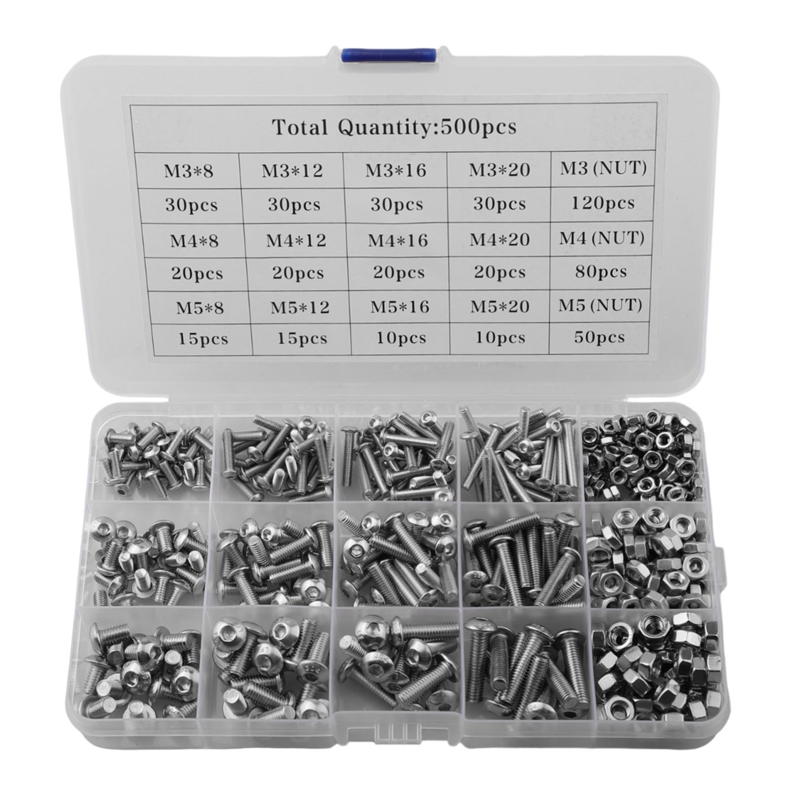 500pcs Stainless Steel Hex Bolts And Nut Set Hexagon Hex Socket Screws ...