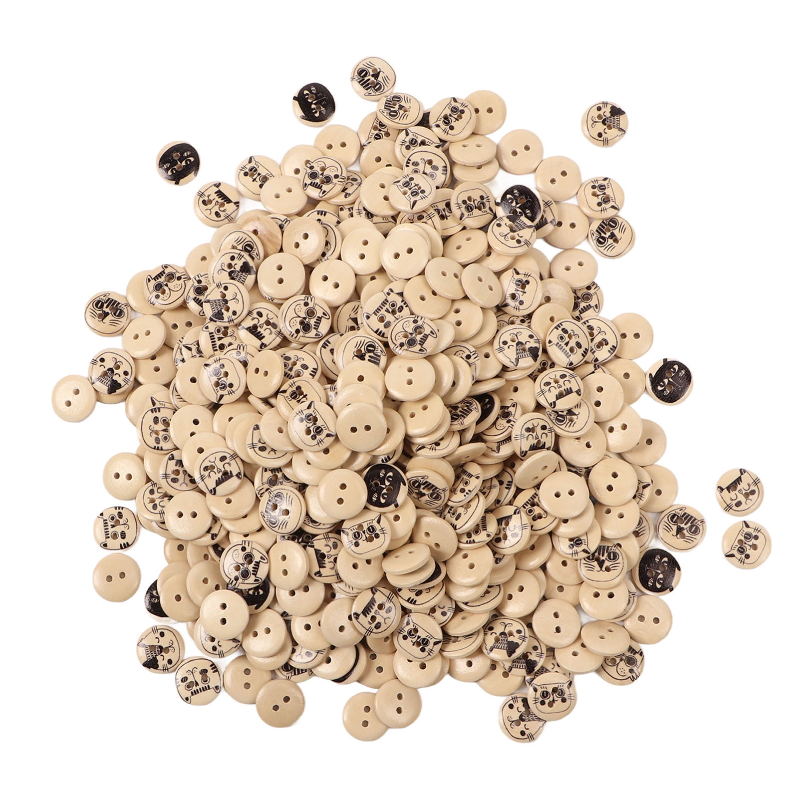 500pcs Wooden Buttons 2 Holes Round Decorative Cartoon Cat Print ...