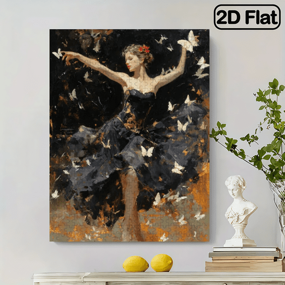 500pcs adult puzzle-- Colorful butterflies surround a dancer in a black ...