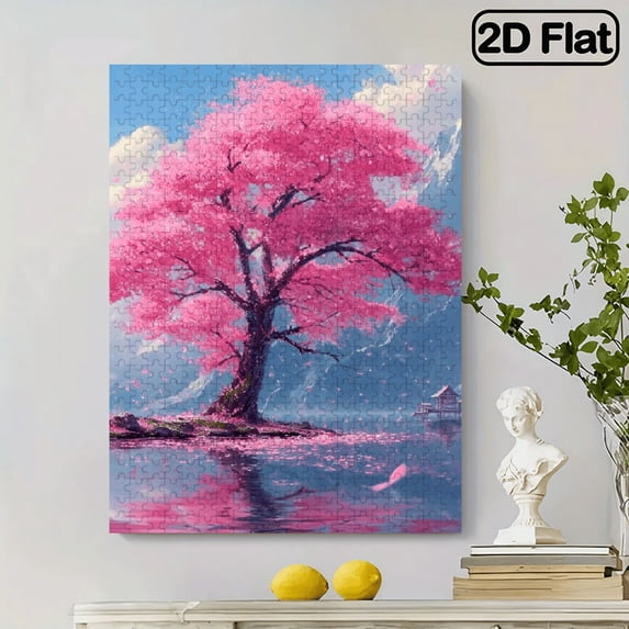 500pcs pink cherry tree puzzle with a tree full of pink cherry blossoms ...