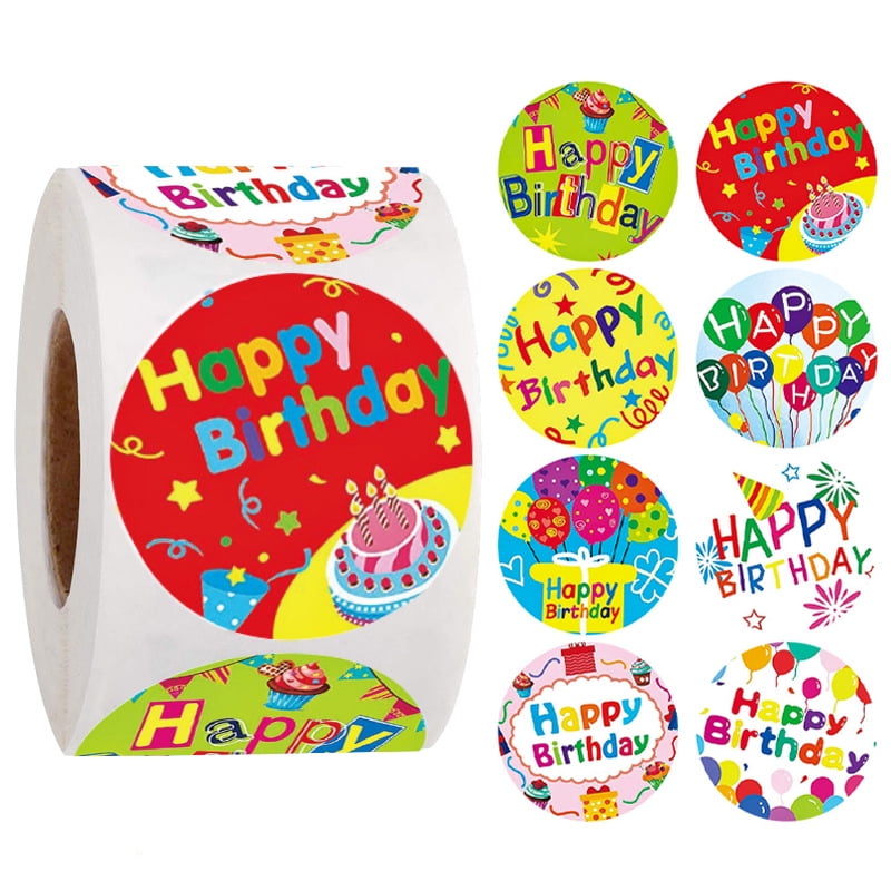 500pcs/roll Happy Birthday Sticker Birthday Party Celebration Gift ...