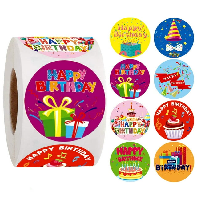 500pcs/roll Happy Birthday Sticker Birthday Party Celebration Gift ...