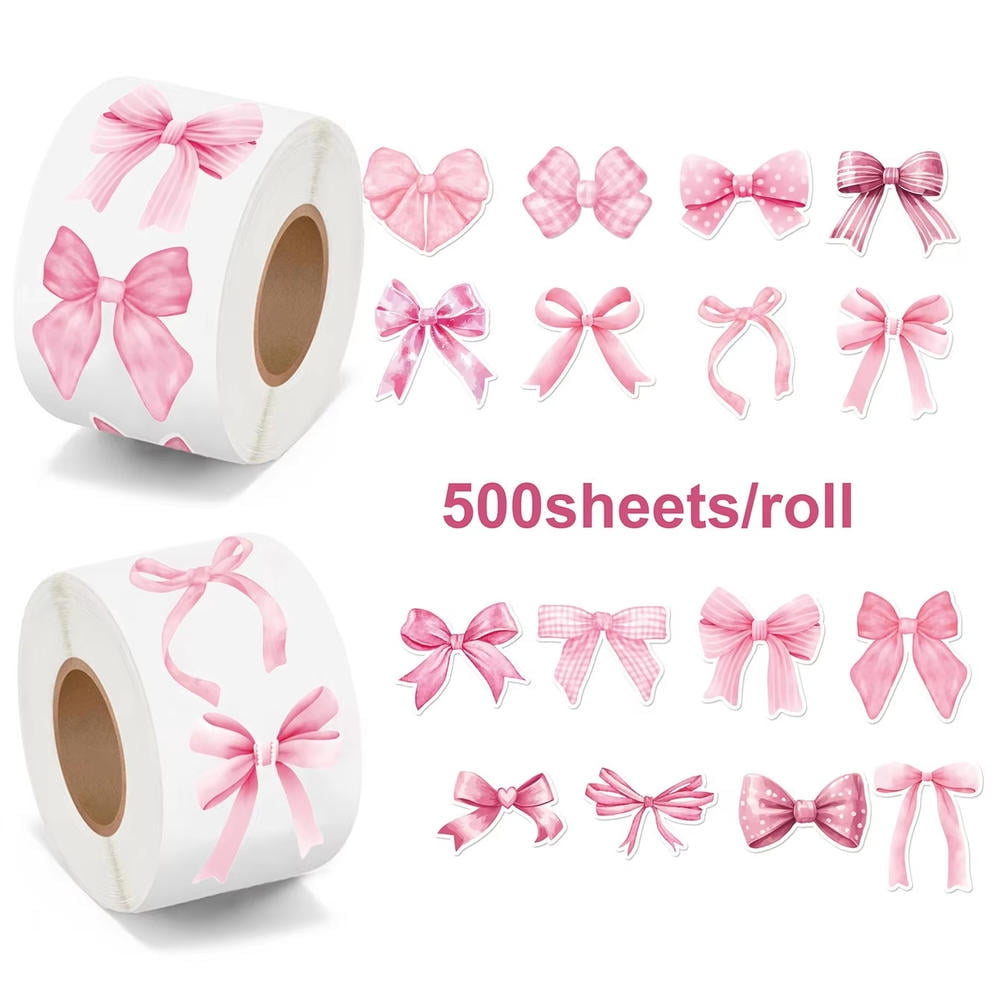 500pcs/roll Pink Bow Seal Stickers Cute Gift Box Blessing Sticker ...
