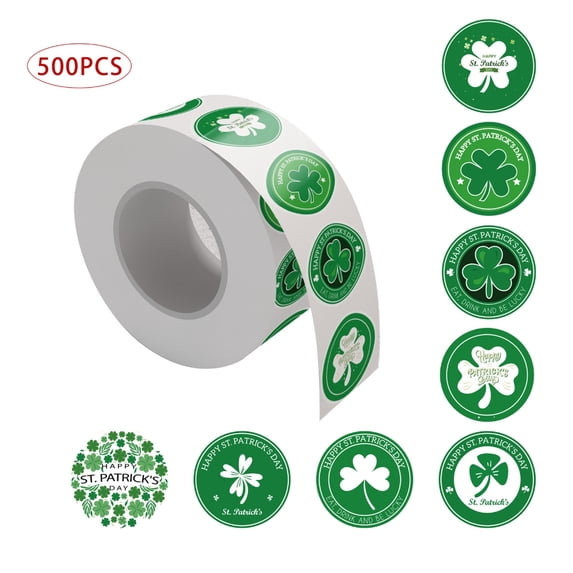 500 Pcs/Roll Green-Irish Clover-Stickers Self-adhesive St.patrick Day ...