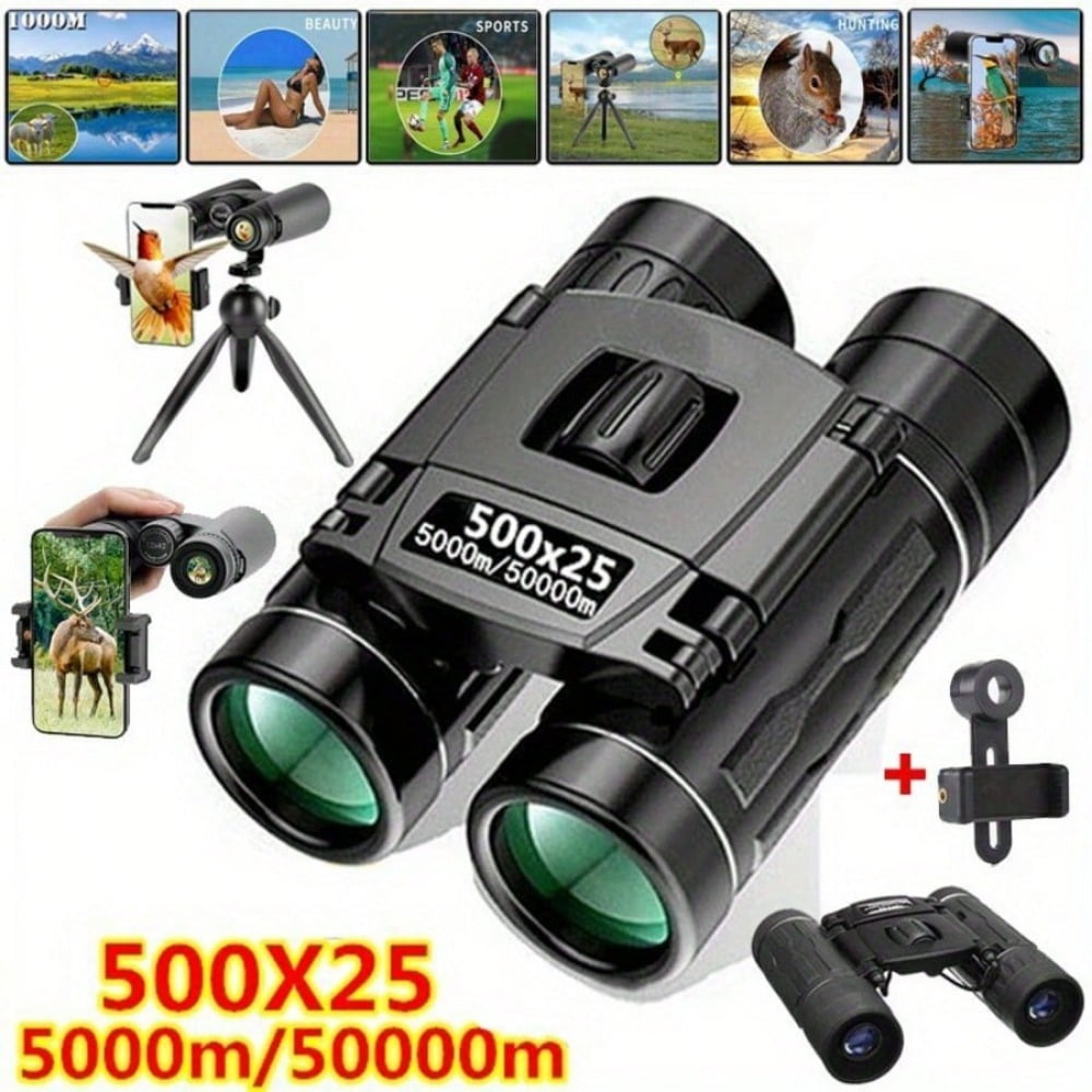 500x25 HD Folding Binoculars - 5000M Long Range Mini Telescope with ...
