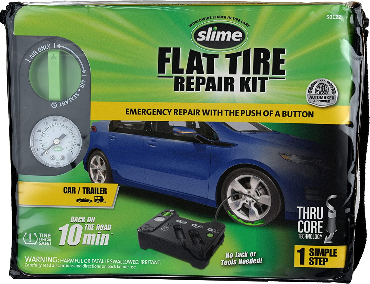 50122 Flat Tire Puncture Emergency Kit, Includes Sealant and Inflator ...