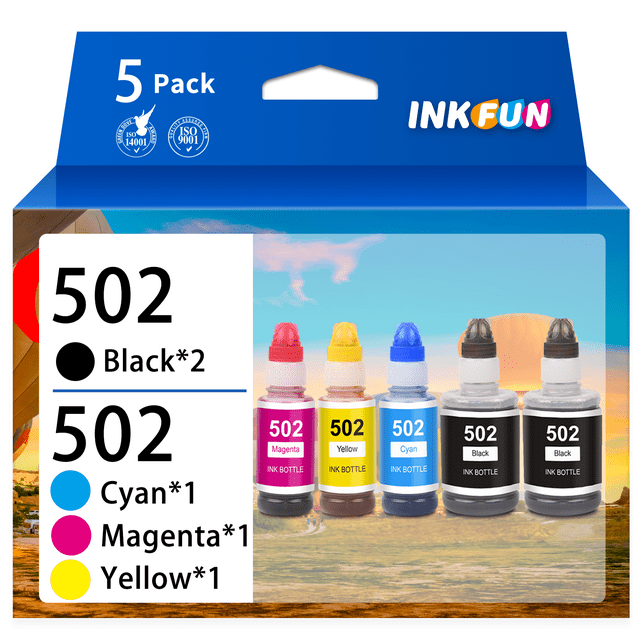 502 Ink Bottle for Epson 502 T502 Ecotank Refill Ink Bottle Black and ...