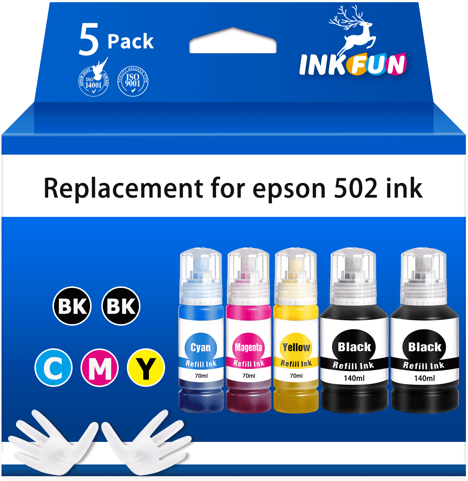 INKFUN 502 Ink Bottles, Compatible with Epson Ecotank ET-2850, 2 Black ...