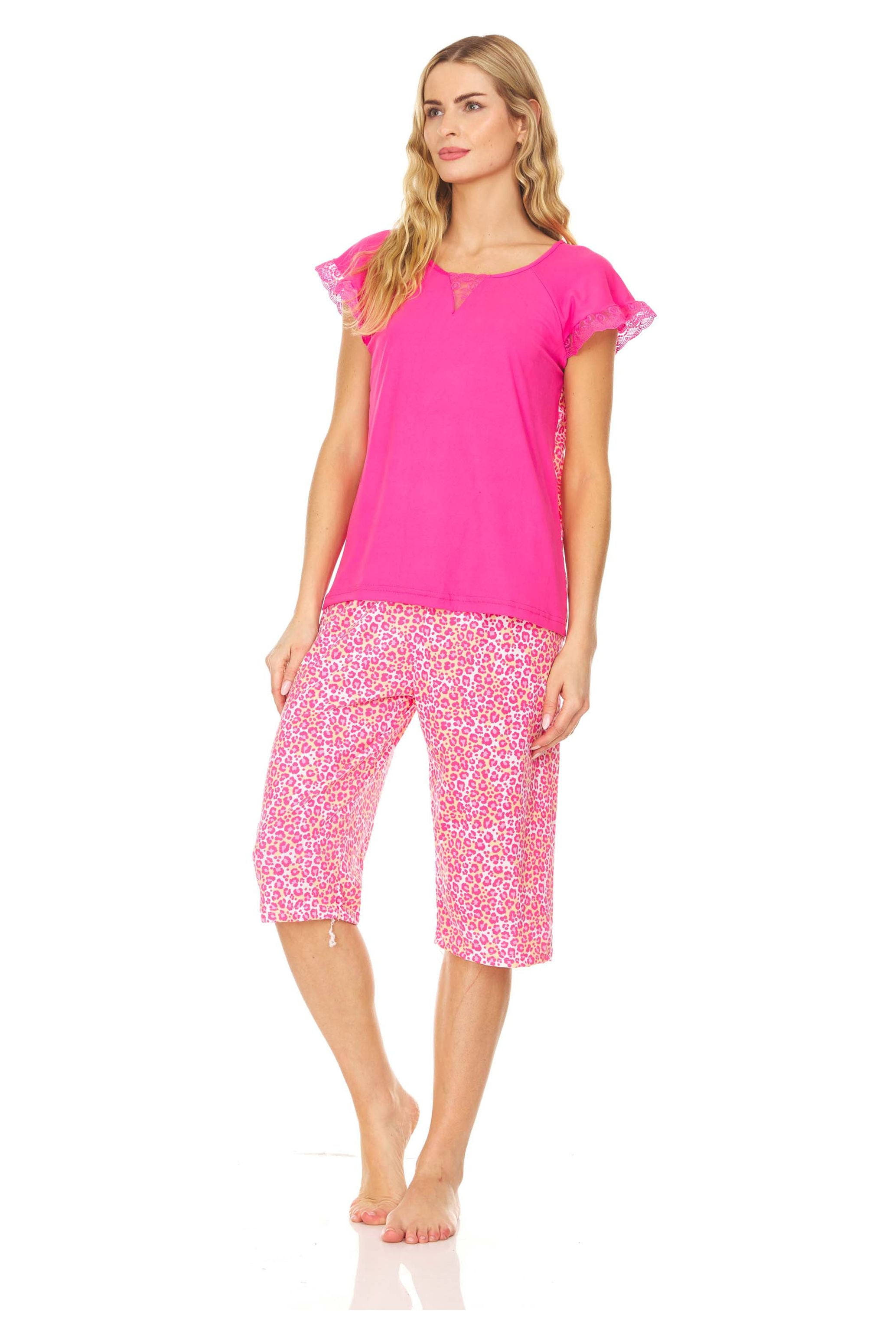 5035C Womens Capri Set Sleepwear Pajamas Woman Sleep Nightshirt Fuchsia ...