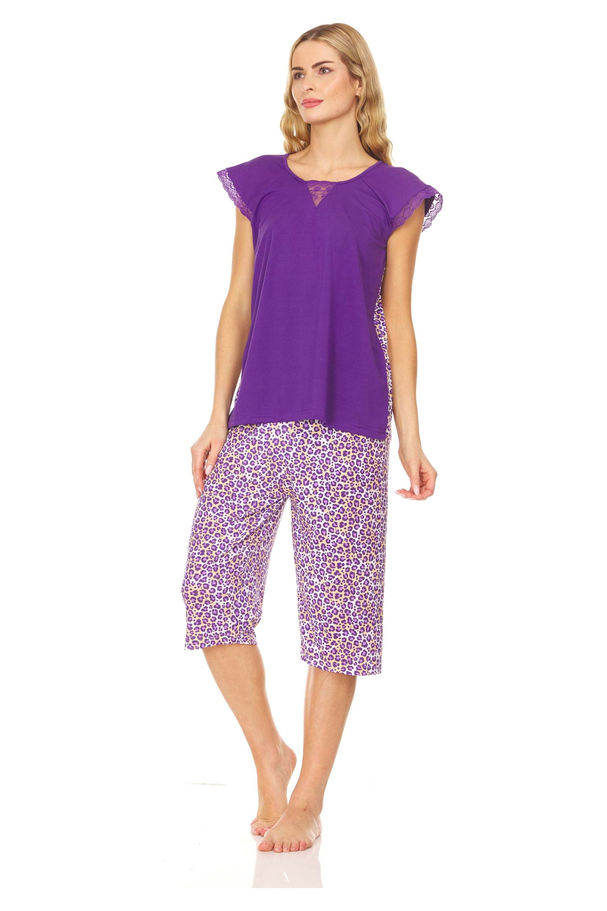 5035C Womens Capri Set Sleepwear Pajamas Woman Sleep Nightshirt Purple ...