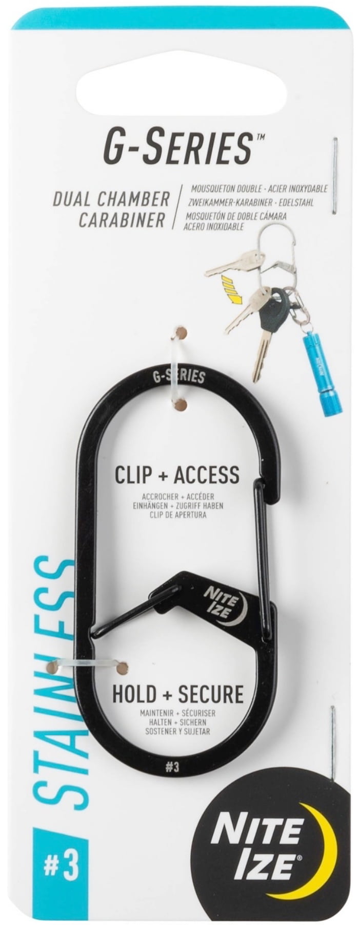 5036242 CARABINER G-SER BLK #3 Nite Ize G-Series Stainless Steel Black Dual Chamber Carabiner ...