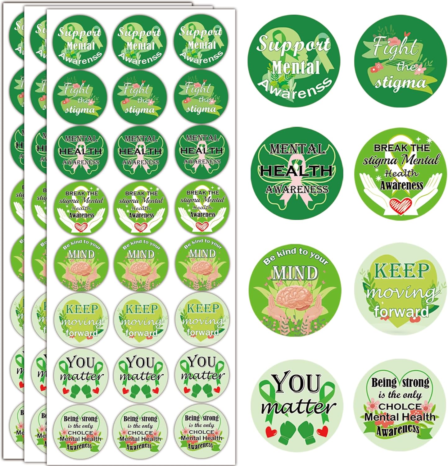 504 Pcs Mental Health Awareness Stickers 1.5 inch Green Ribbon ...