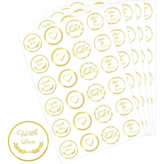 504Pcs Gold Foil Heart Stickers Embossed Envelope Seals Self-Adhesive ...